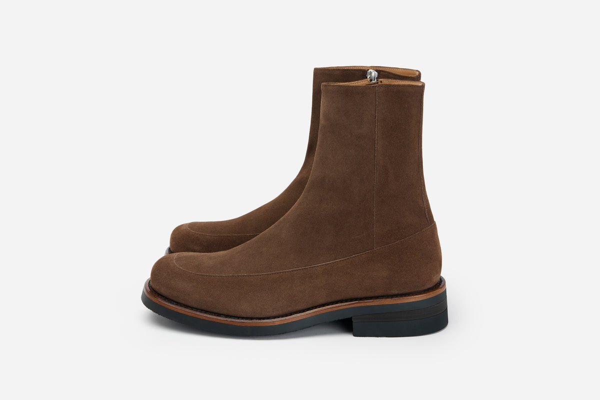 Square Toe Side Zip Boot ~ Mushroom Suede – 3sixteen Square Toe Side Zip Boot ~ Mushroom Suede – 3sixteen
